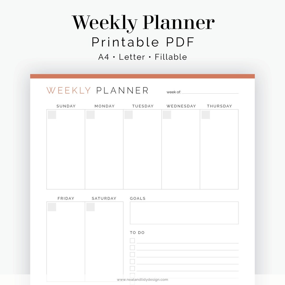 Weekly Planner V2 - Fillable - Printable PDF - Monday or Sunday Start ...