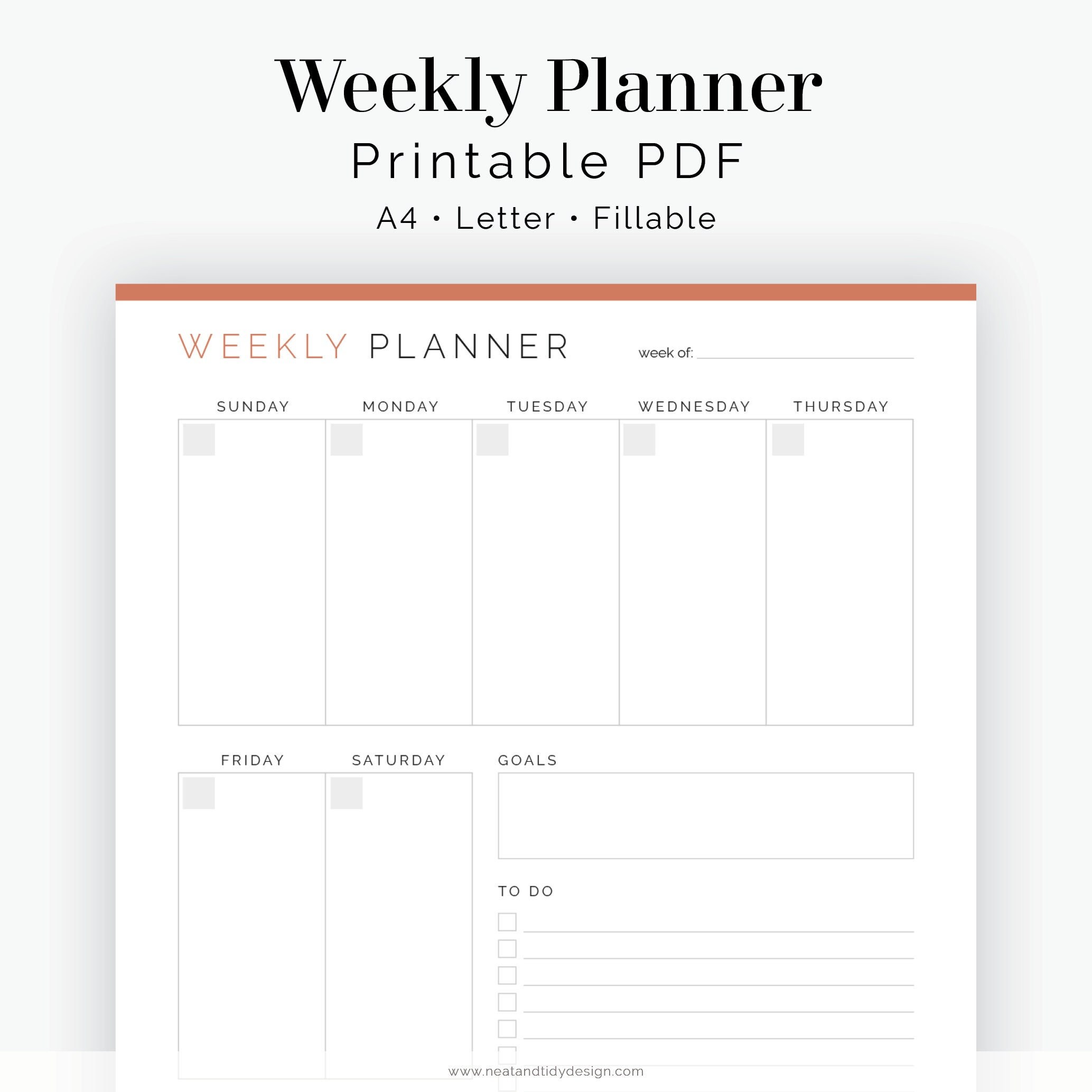 Weekly Planner V2 - Fillable - Printable PDF - Monday or Sunday Start ...
