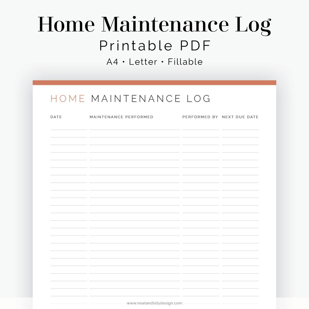 Home Maintenance Logs - 2 Layouts - House Maintenance Repair Log ...