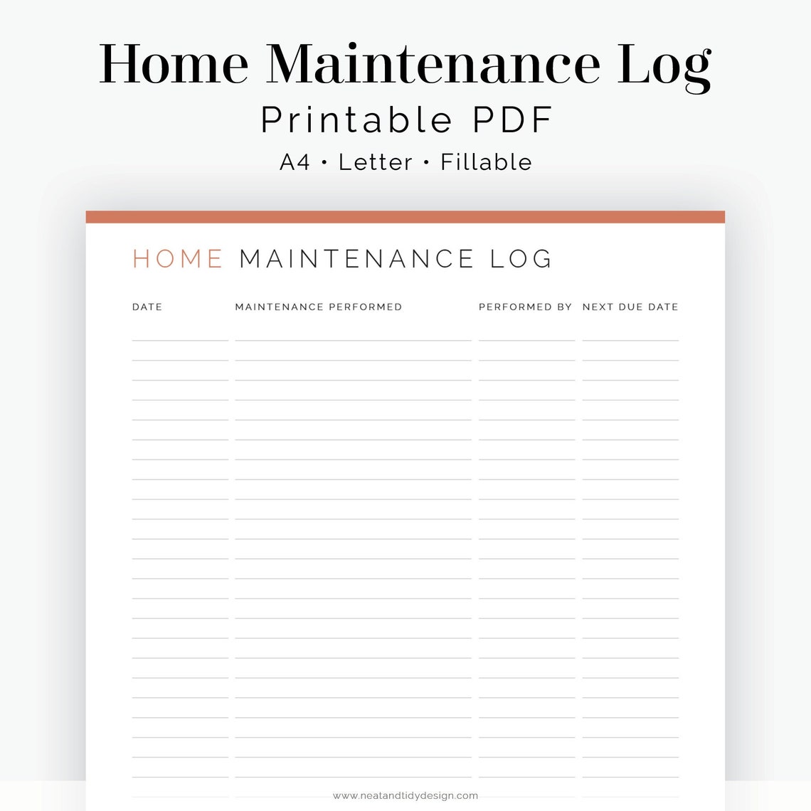 Home Maintenance Logs - 2 Layouts - House Maintenance Repair Log ...