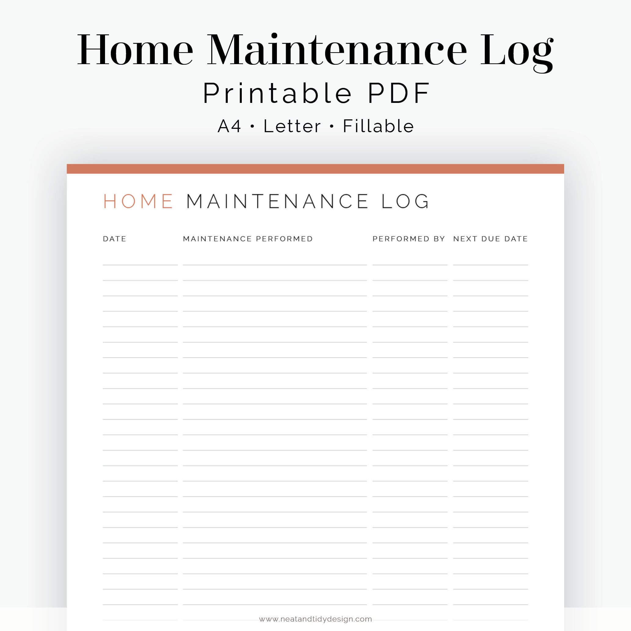 Home Maintenance Logs - 2 Layouts - House Maintenance Repair Log ...
