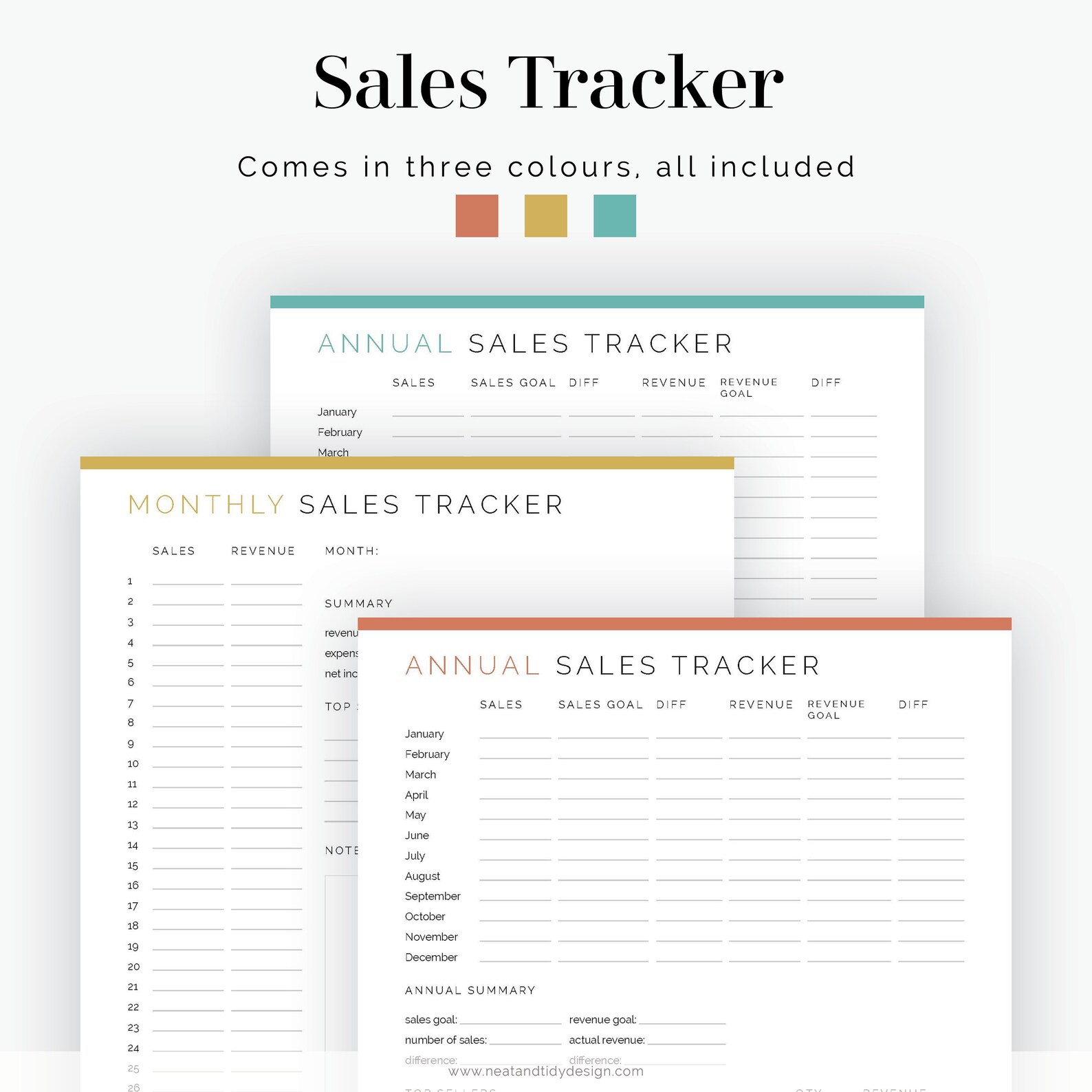 Sales Tracker annual & Monthly Fillable Printable PDF Business Planner ...