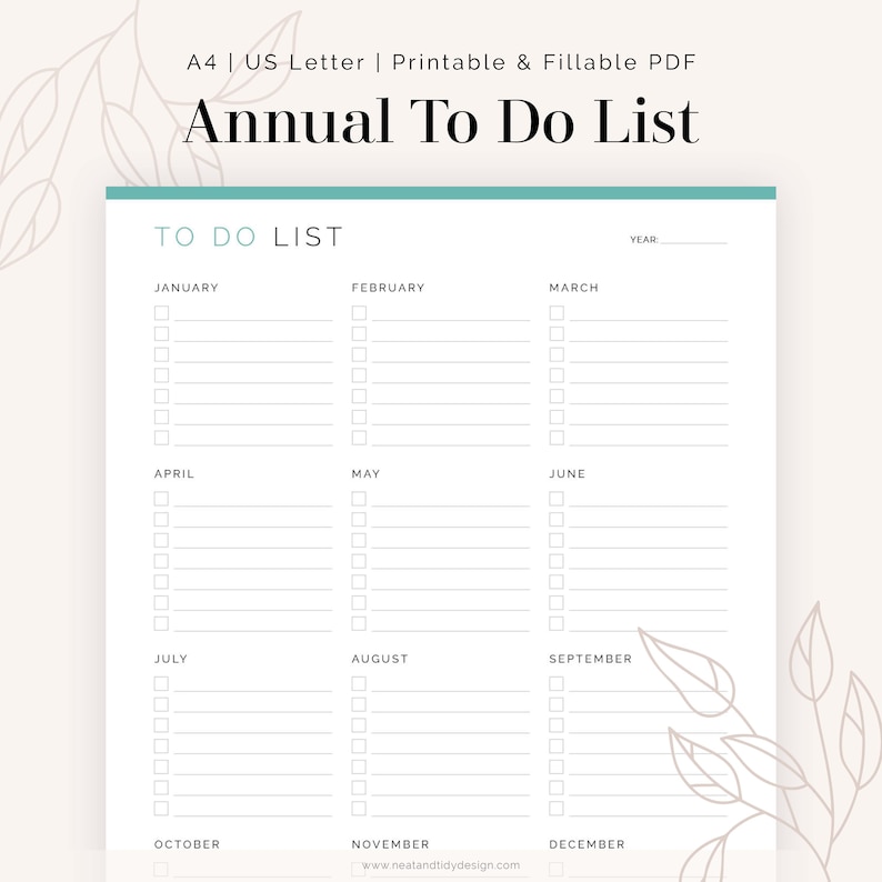 Annual to Do List | Fillable and Printable PDF | Task Management ...