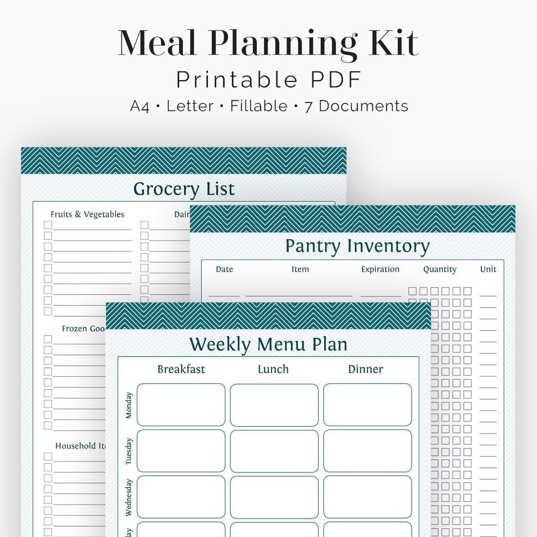 Meal Planning Kit (7 Documents) - Fillable, Printable PDF - Bundled Kit ...
