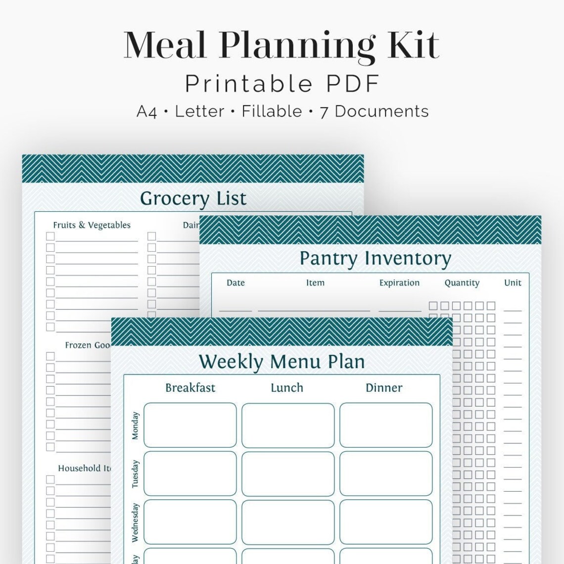 Meal Planning Kit 7 Documents Fillable Printable PDF | Etsy