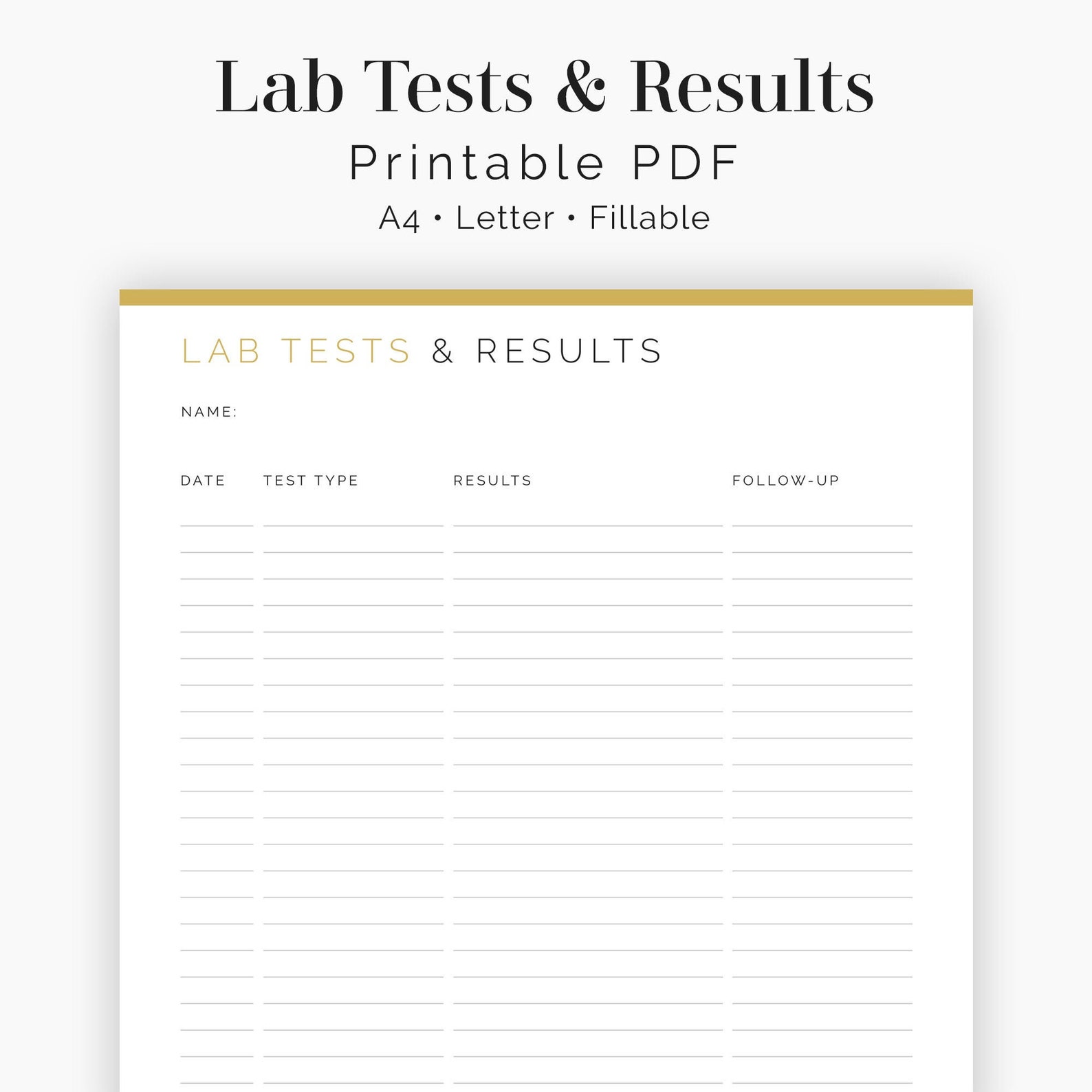 Lab Tests & Results - Fillable - 2 Layouts - Health and Medical Log ...