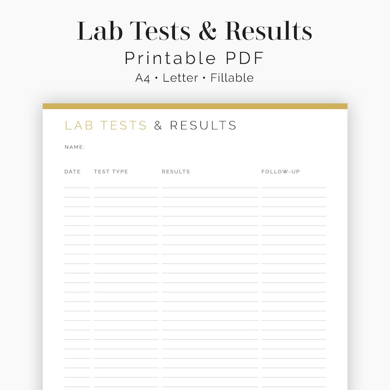 Lab Tests & Results - Fillable - 2 Layouts - Health and Medical Log ...