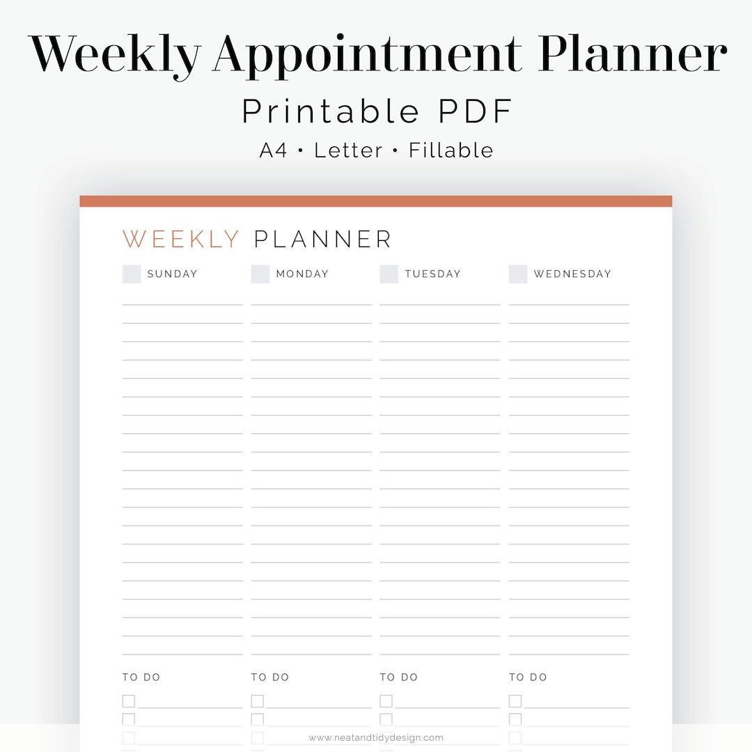 Weekly Appointment Planner - Fillable - Printable PDF - Time Management ...
