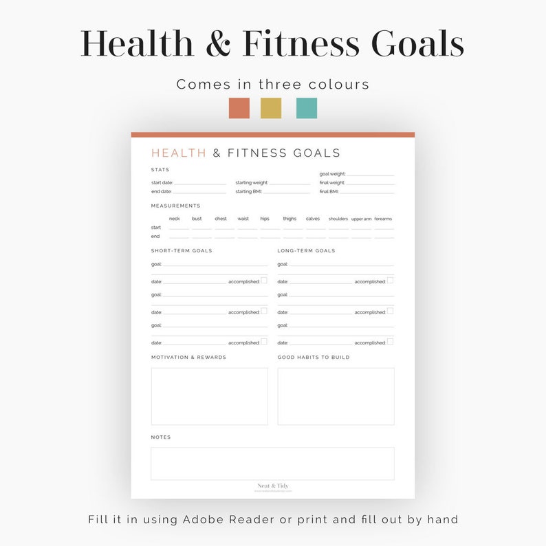 Health and Fitness Goals Fillable Printable PDF Health & | Etsy