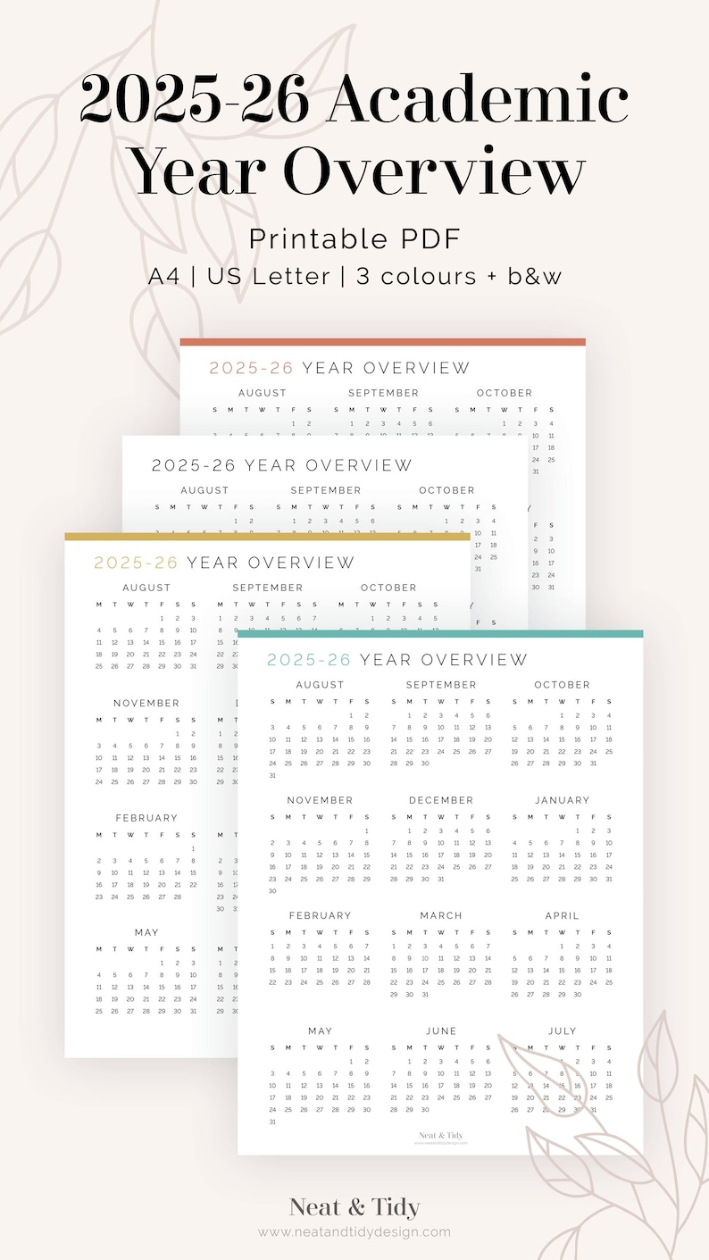 2025-26 Academic Year Overview Printable PDF | Time Management, School ...