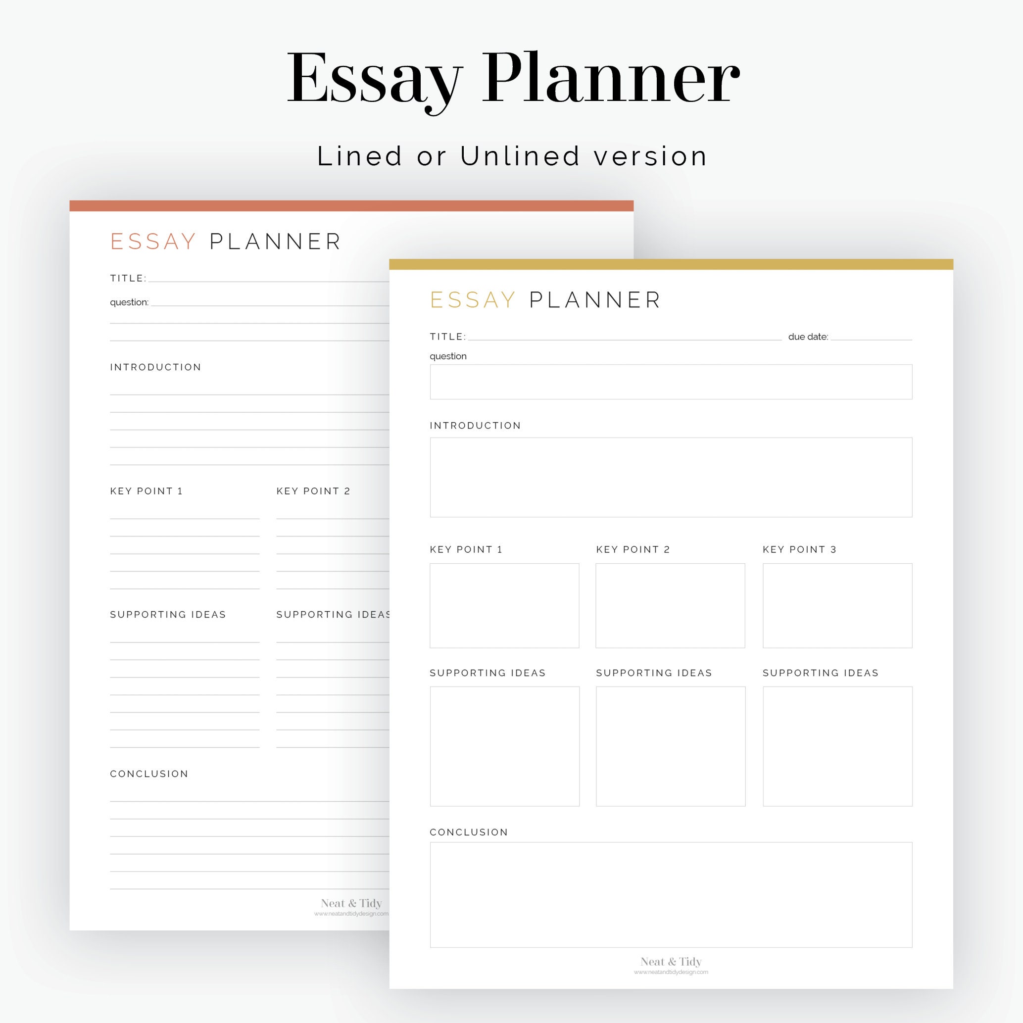 Essay Planner (lined & Unlined Versions) - Fillable - Printable PDF ...