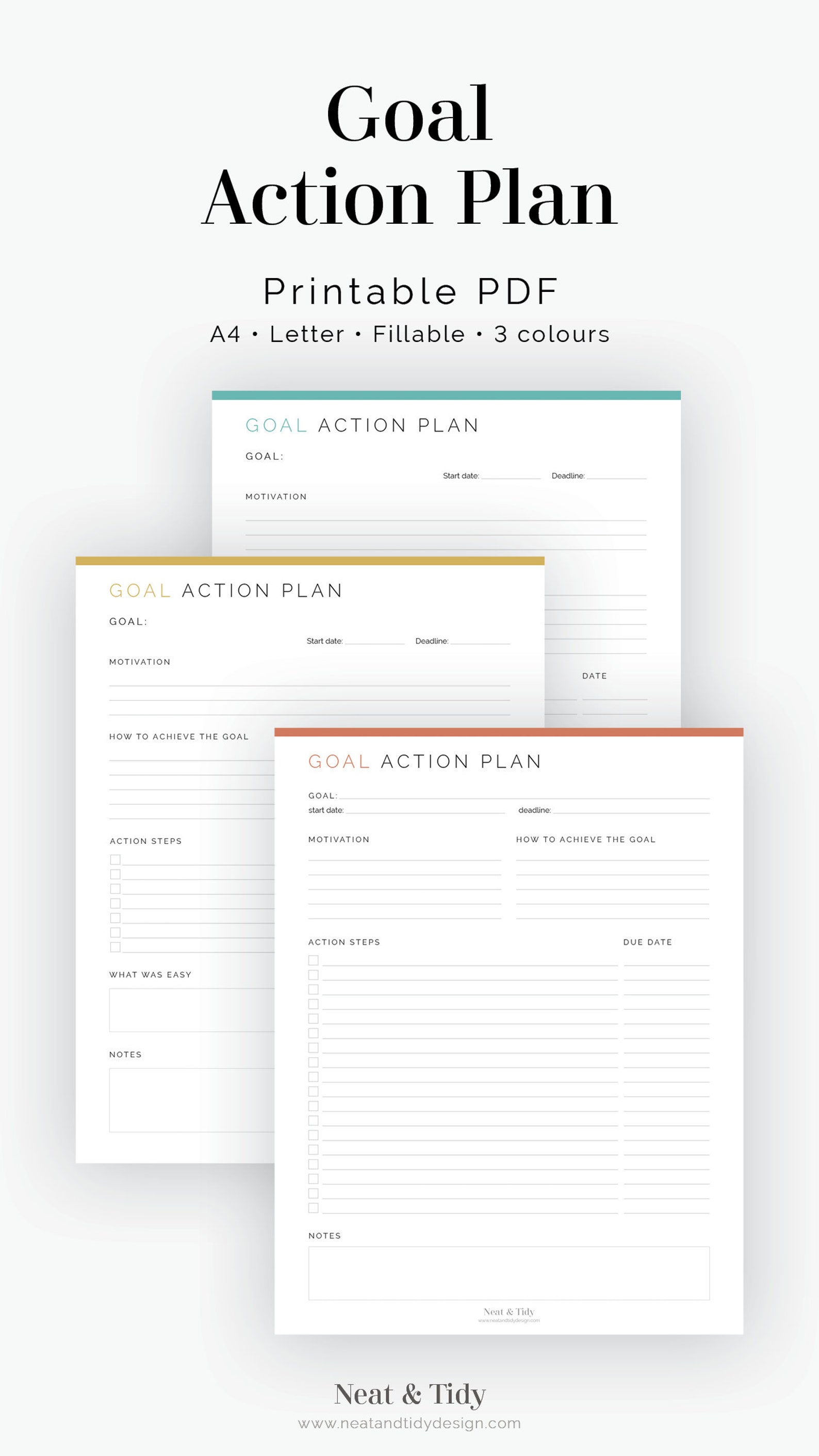 Goal Action Plan 2 Layouts Fillable Printable PDF New - Etsy