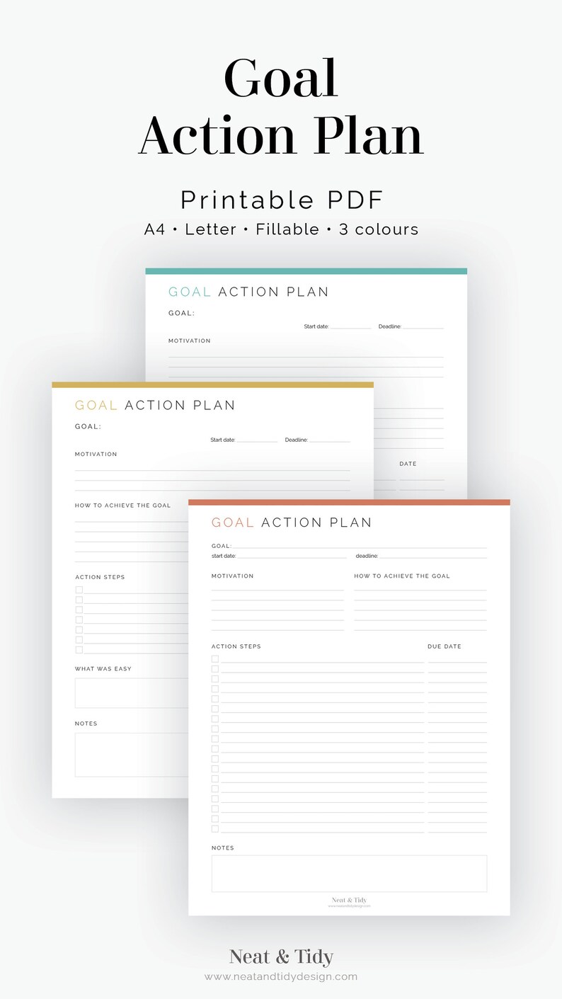 Goal Action Plan 2 Layouts Fillable Printable PDF New - Etsy