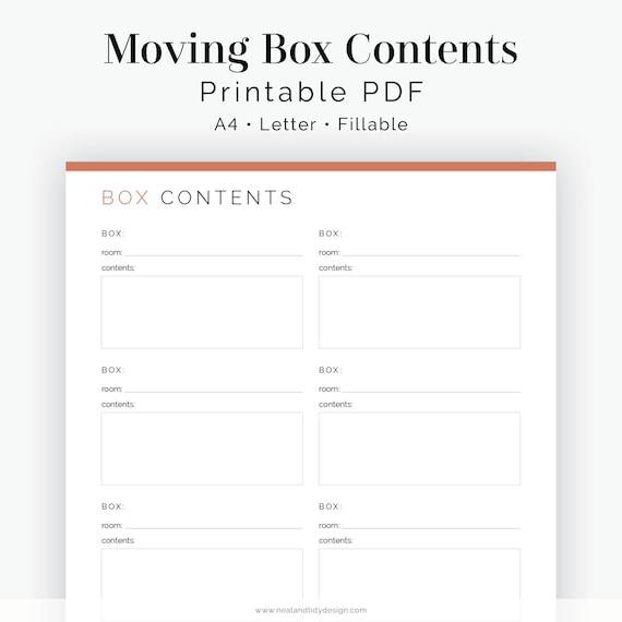 Moving Box Content Inventory Fillable Moving Planner - Etsy