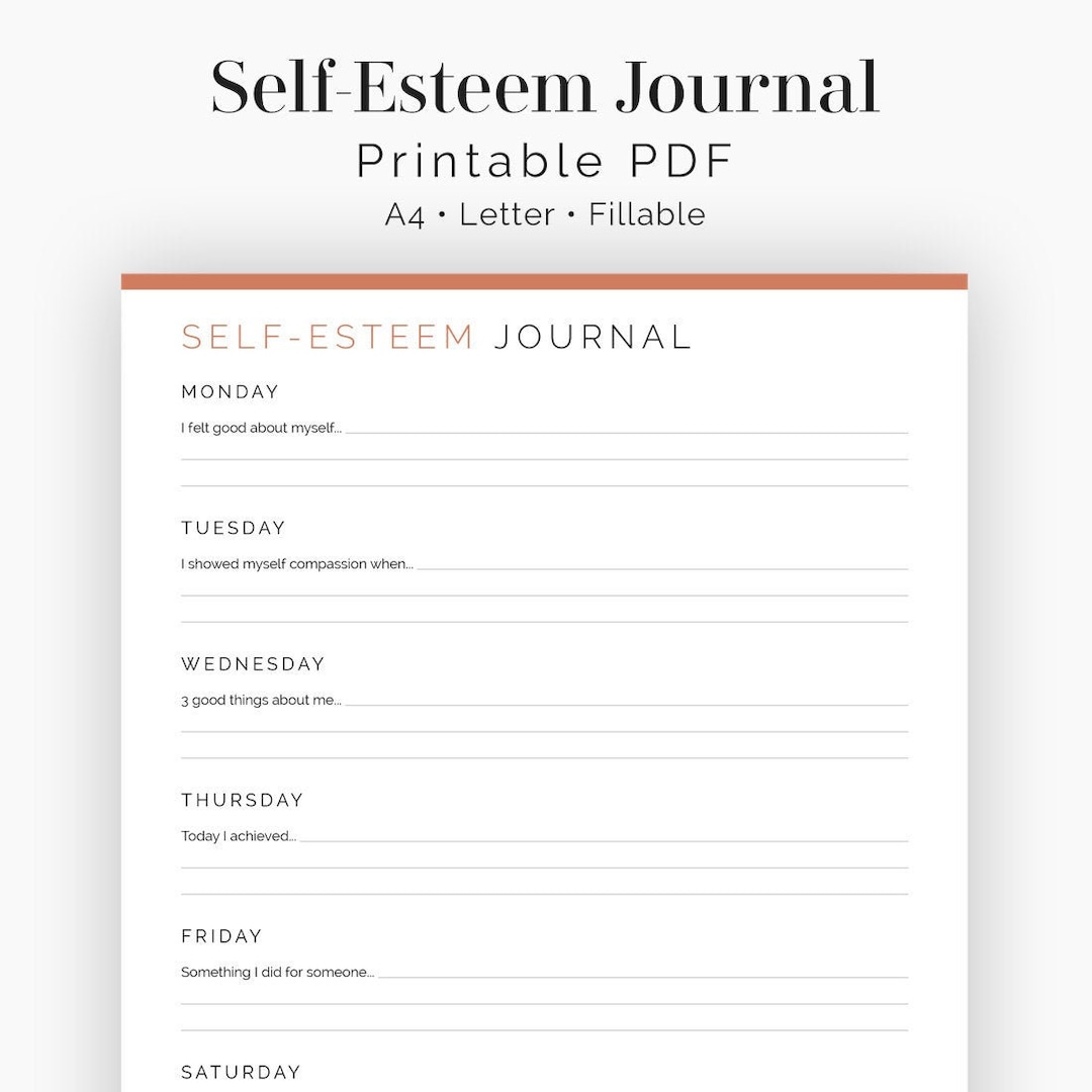 Self-esteem Journal - Fillable - Printable PDF - Journaling, Self-care ...