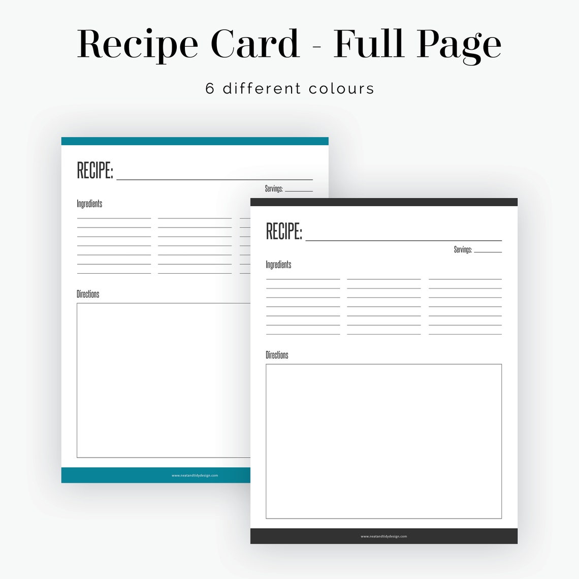 Recipe Card, Full Page Fillable Recipe Card, Letter and A4 Size Instant ...
