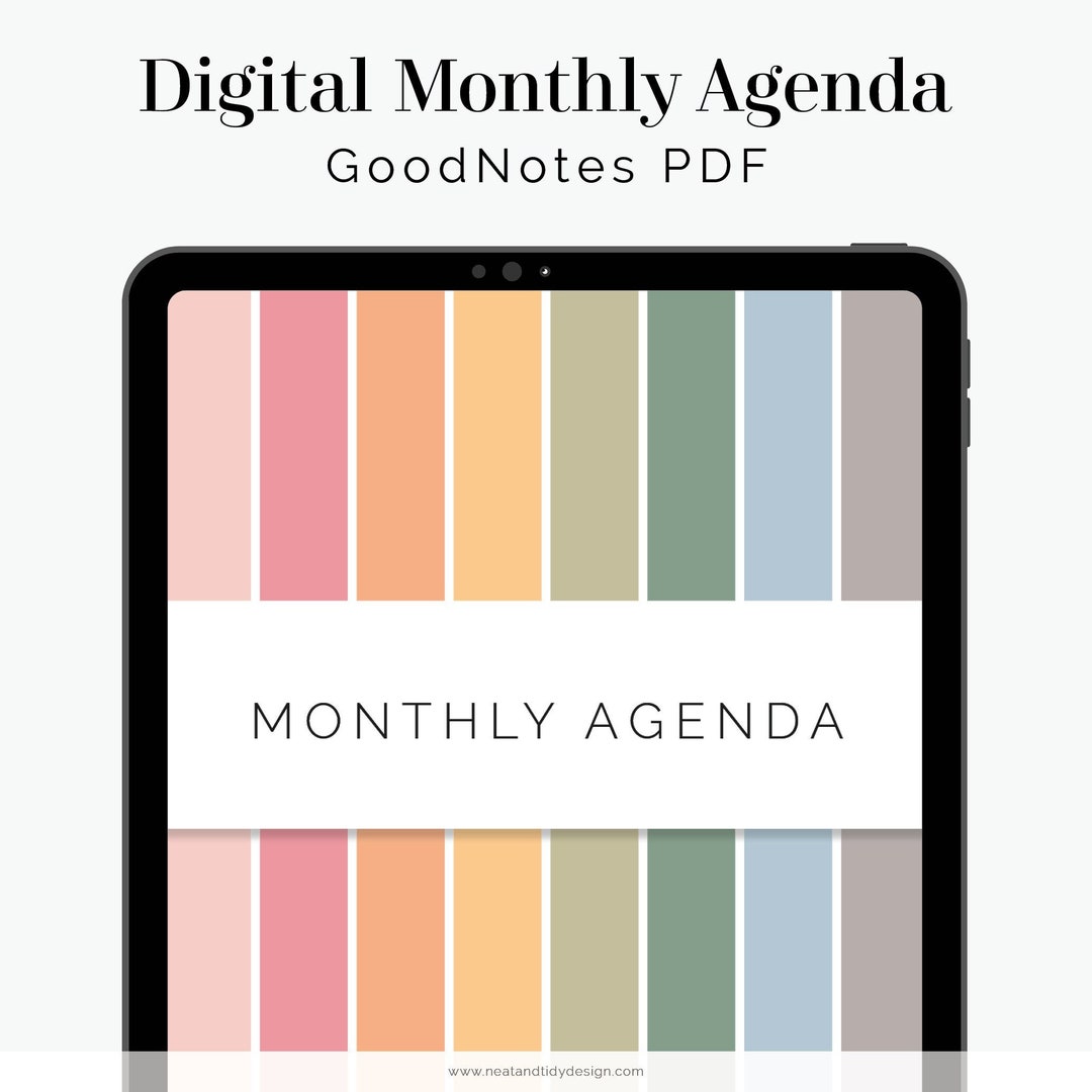 Digital Monthly Agenda (undated) for Goodnotes (portrait) - Hyperlinked ...