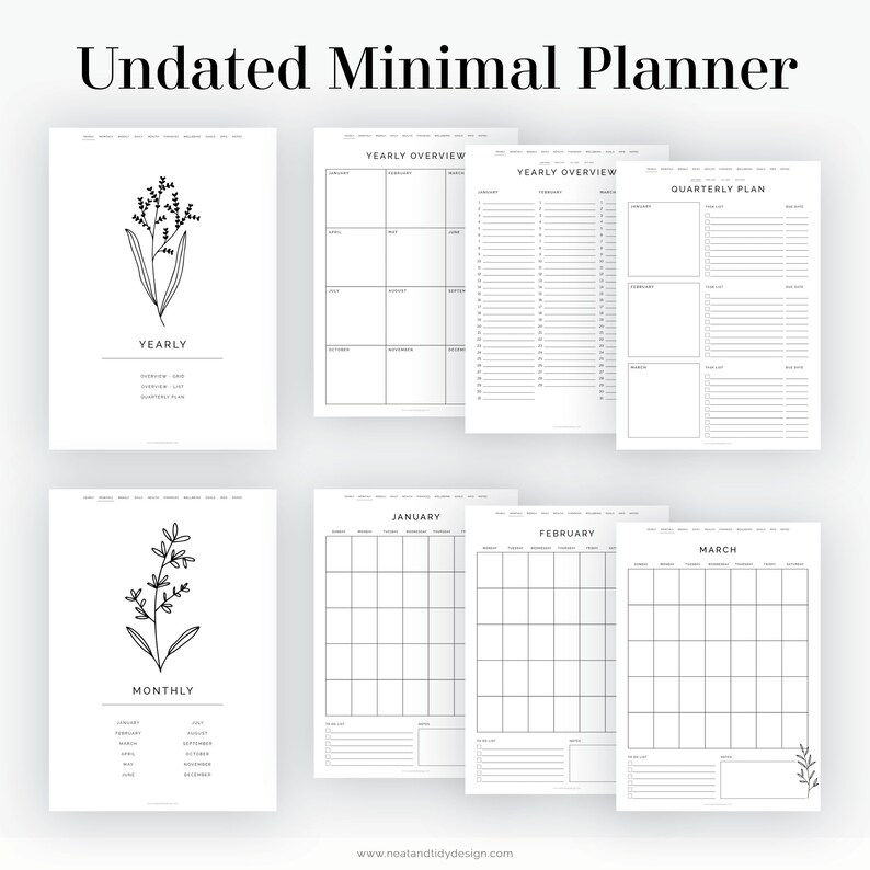 Undated Minimalist Digital Tabbed Planner for Goodnotes light ...