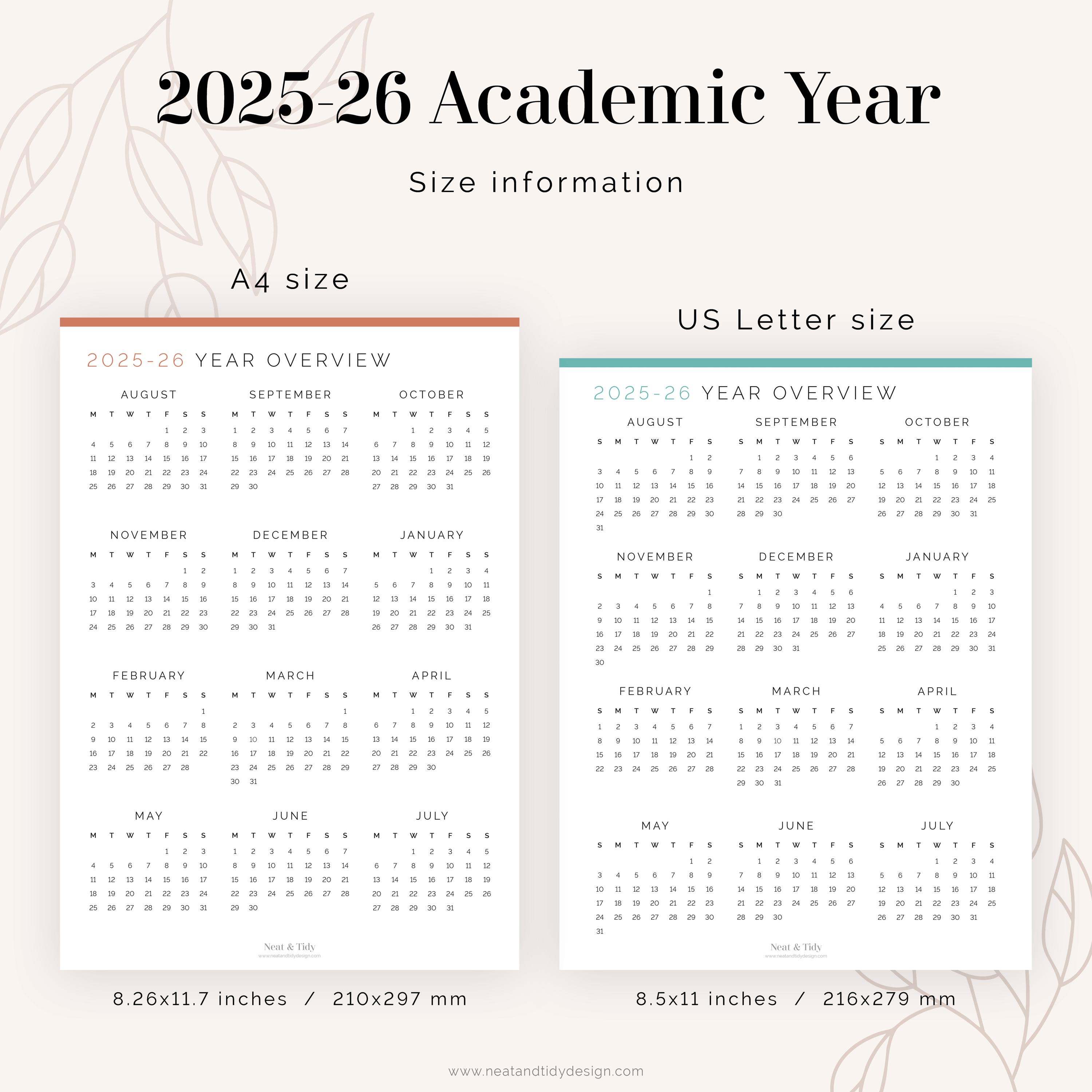 2025-26 Academic Year Overview Printable PDF | Time Management, School ...