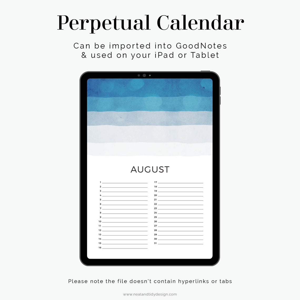 Printable Perpetual Wall Calendar colourful Gradient Printable PDF Time ...