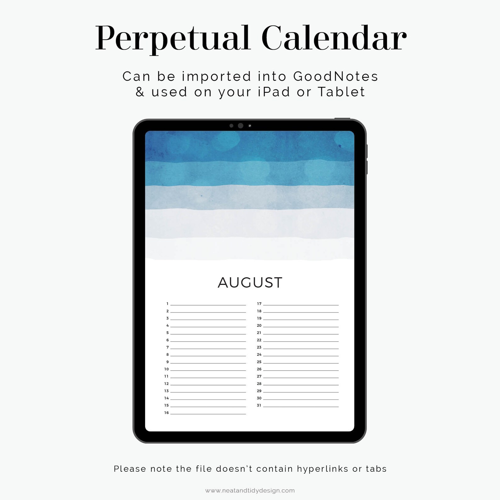 Printable Perpetual Wall Calendar (colourful Gradient) - Printable PDF ...