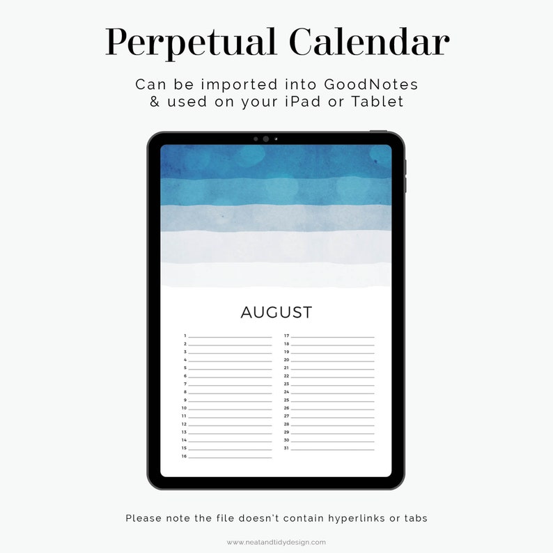Printable Perpetual Wall Calendar (colourful Gradient) - Printable PDF ...