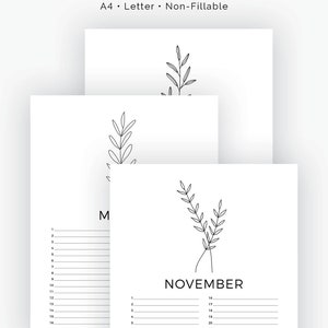 Printable Perpetual Wall Calendar (floral Illustration) - Printable PDF ...