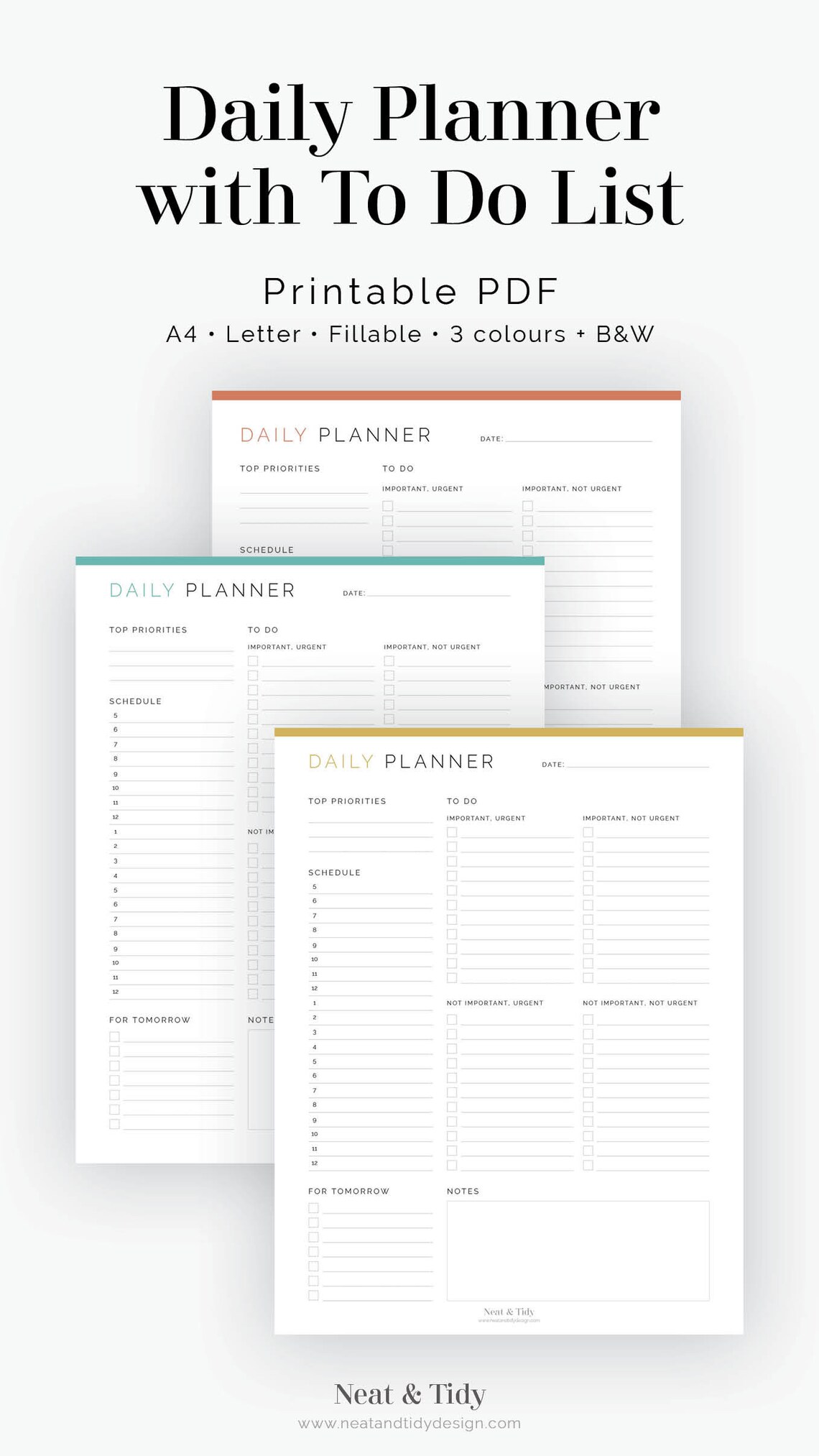 Daily Planner With to Do List Quadrant Fillable Printable - Etsy