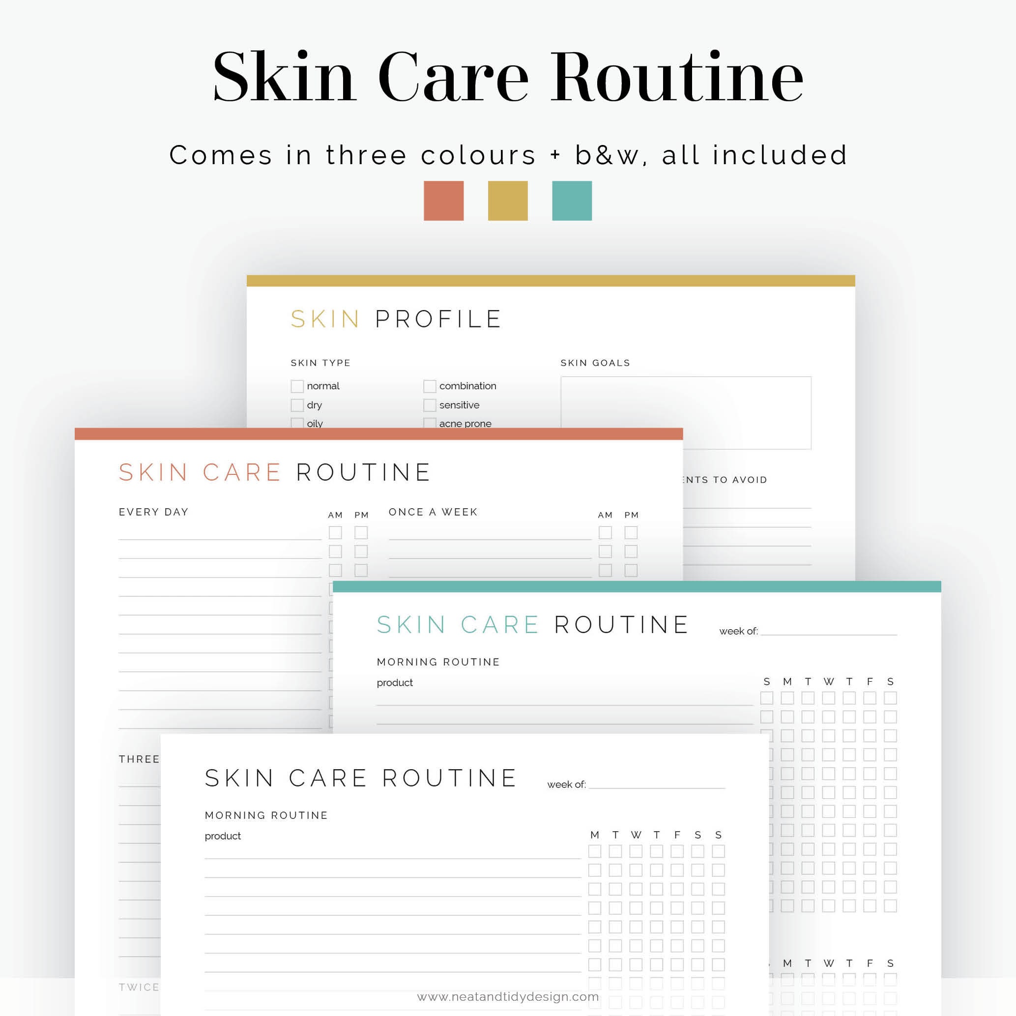 Skin Care Routine (3 Documents) - Fillable - Printable PDF - Health ...