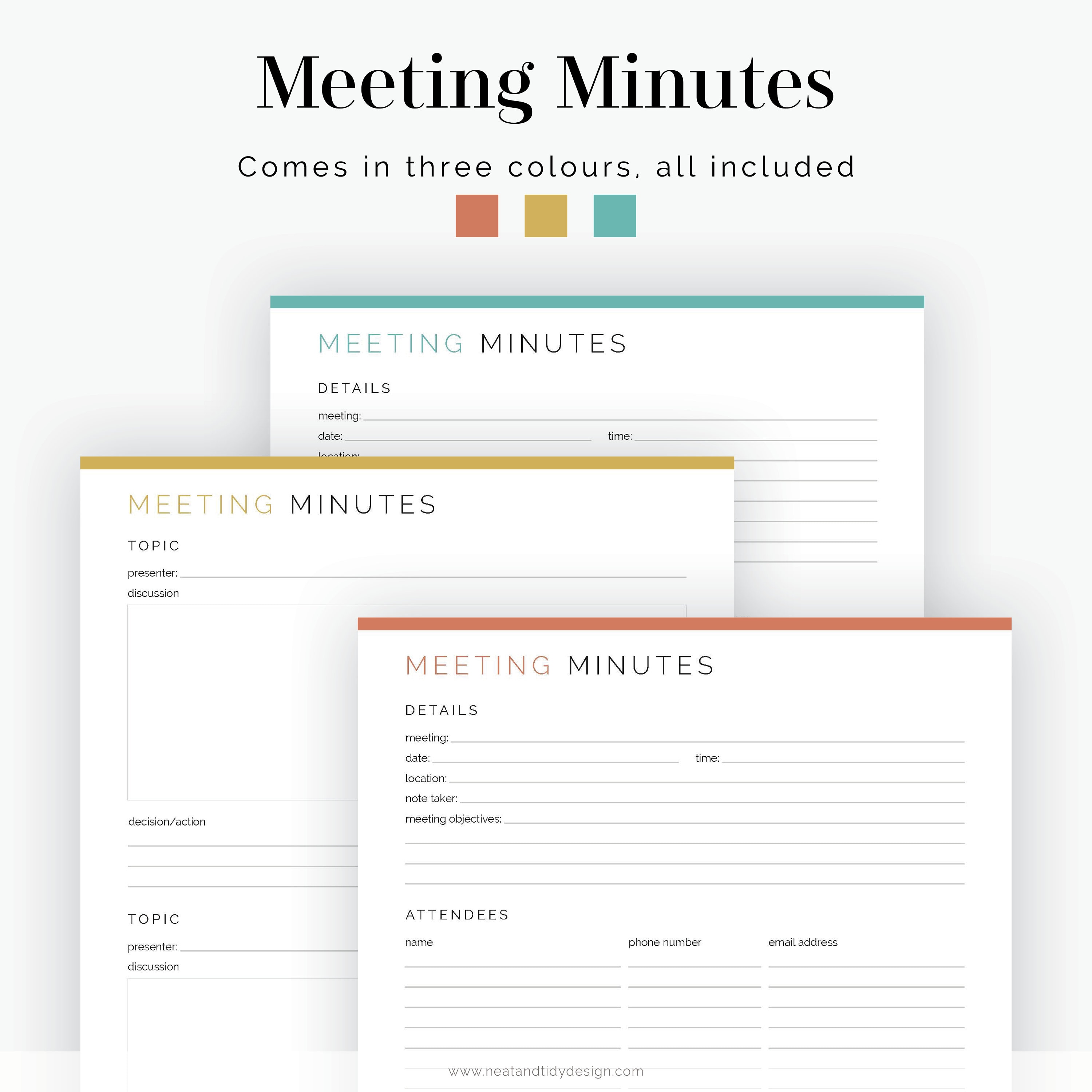 Meeting Minutes - Fillable - Business Planner, Meeting Management ...