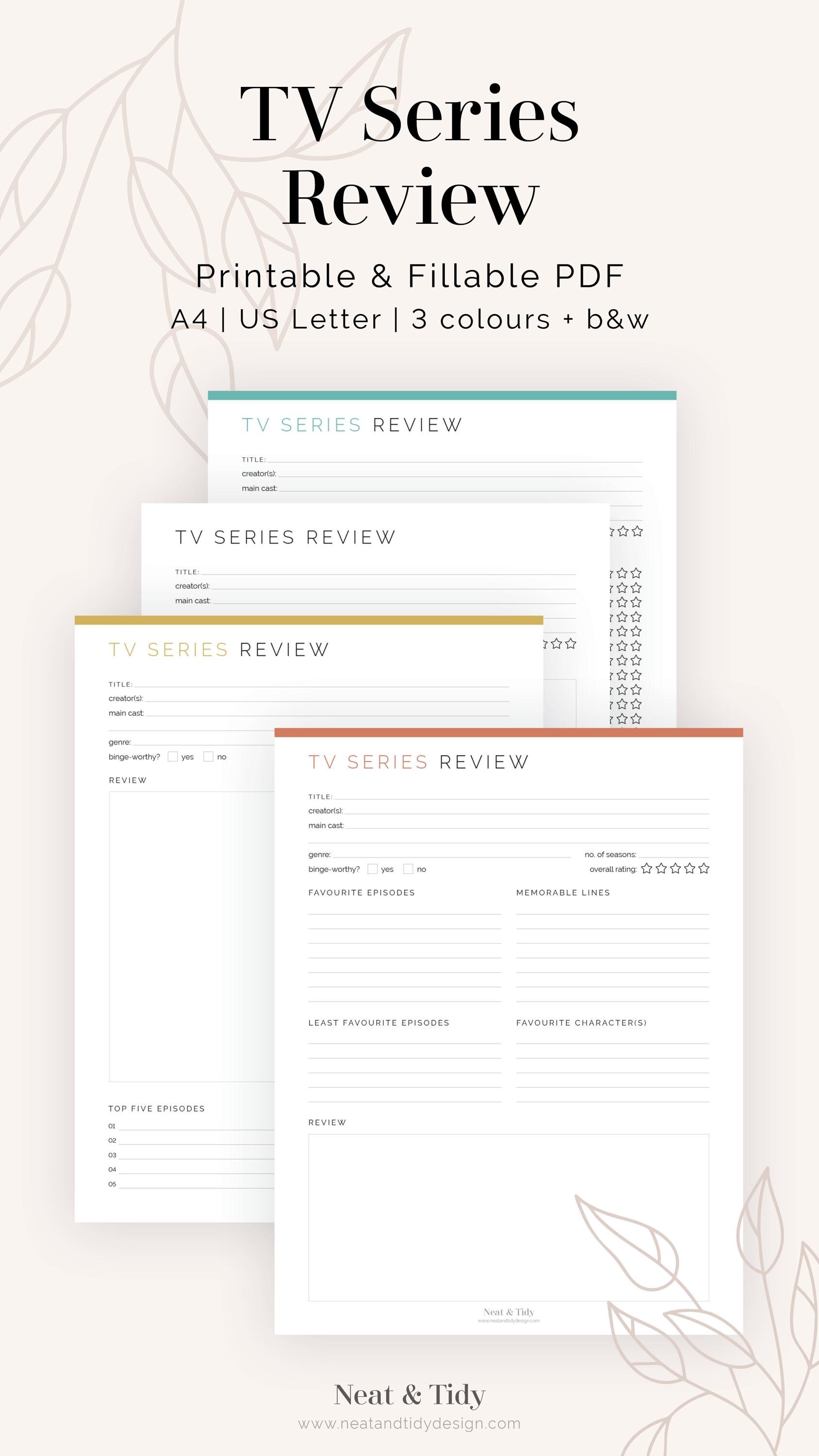 TV Show/series Review Template | Printable and Fillable Series Rating ...