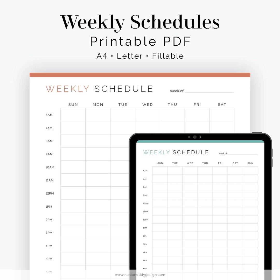 Weekly Schedule (2 Layouts) - Fillable - Printable PDF - Weekly Planner ...