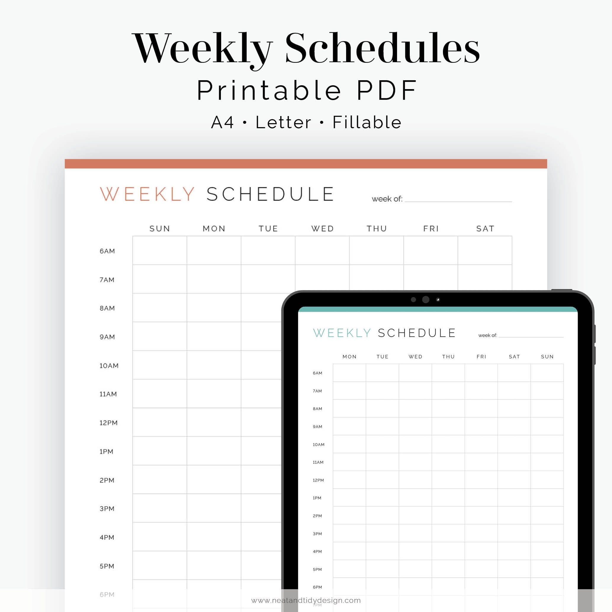 Weekly Schedule 2 Layouts Fillable Printable PDF Weekly Planner, Hourly ...