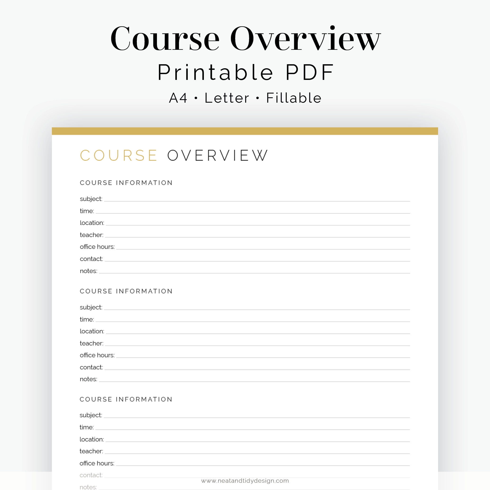 Course Overview - Fillable - Printable PDF - Student Planner, High ...