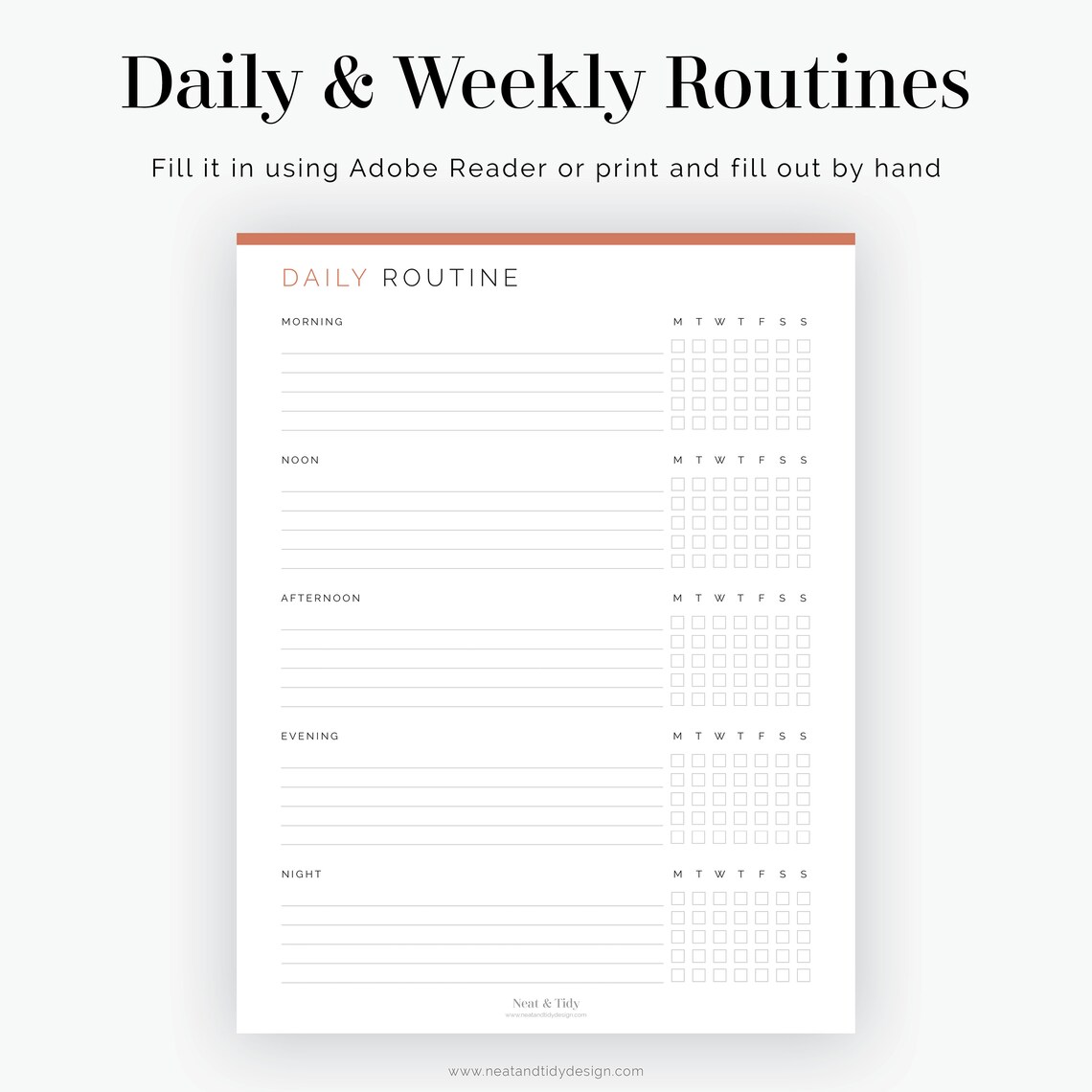 Daily & Weekly Routines Planner Fillable Printable PDF New Year ...