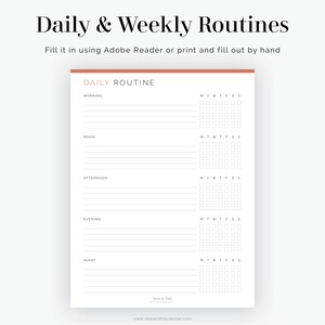Daily & Weekly Routines Planner - Fillable - Printable PDF - New Year ...