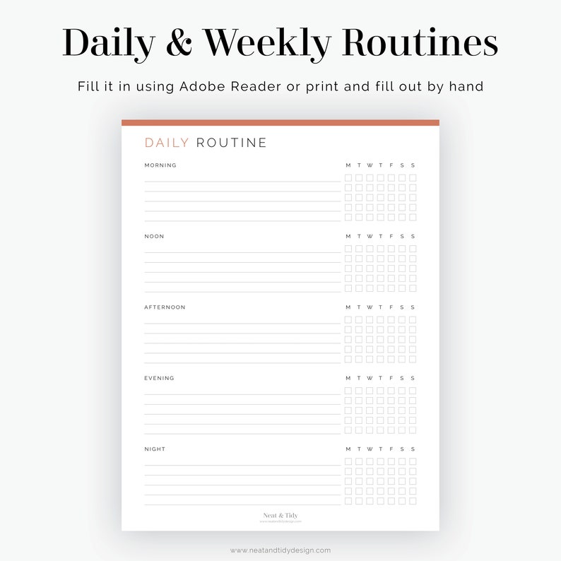 Daily & Weekly Routines Planner Fillable Printable PDF New Year ...