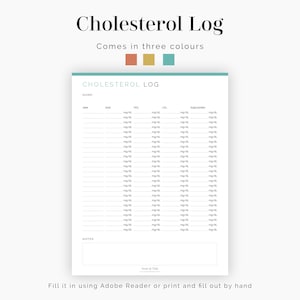 Cholesterol Log - Fillable - Cholesterol Tracker LDL, HDL ...