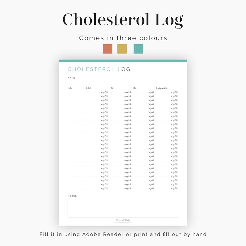 Cholesterol Log - Fillable - Cholesterol Tracker LDL, HDL ...