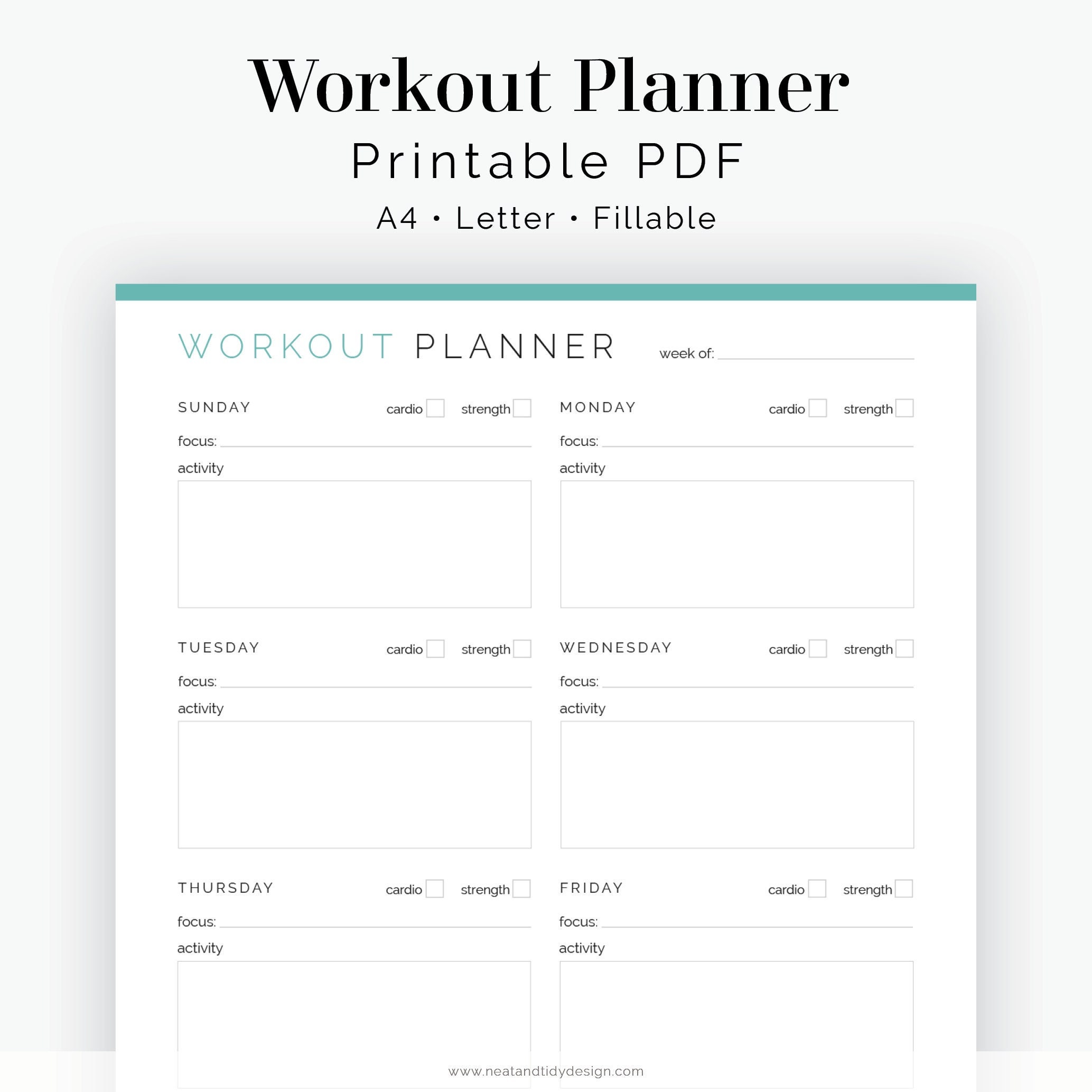 Weekly Workout Planner/tracker - Fillable - Printable PDF - Fitness ...
