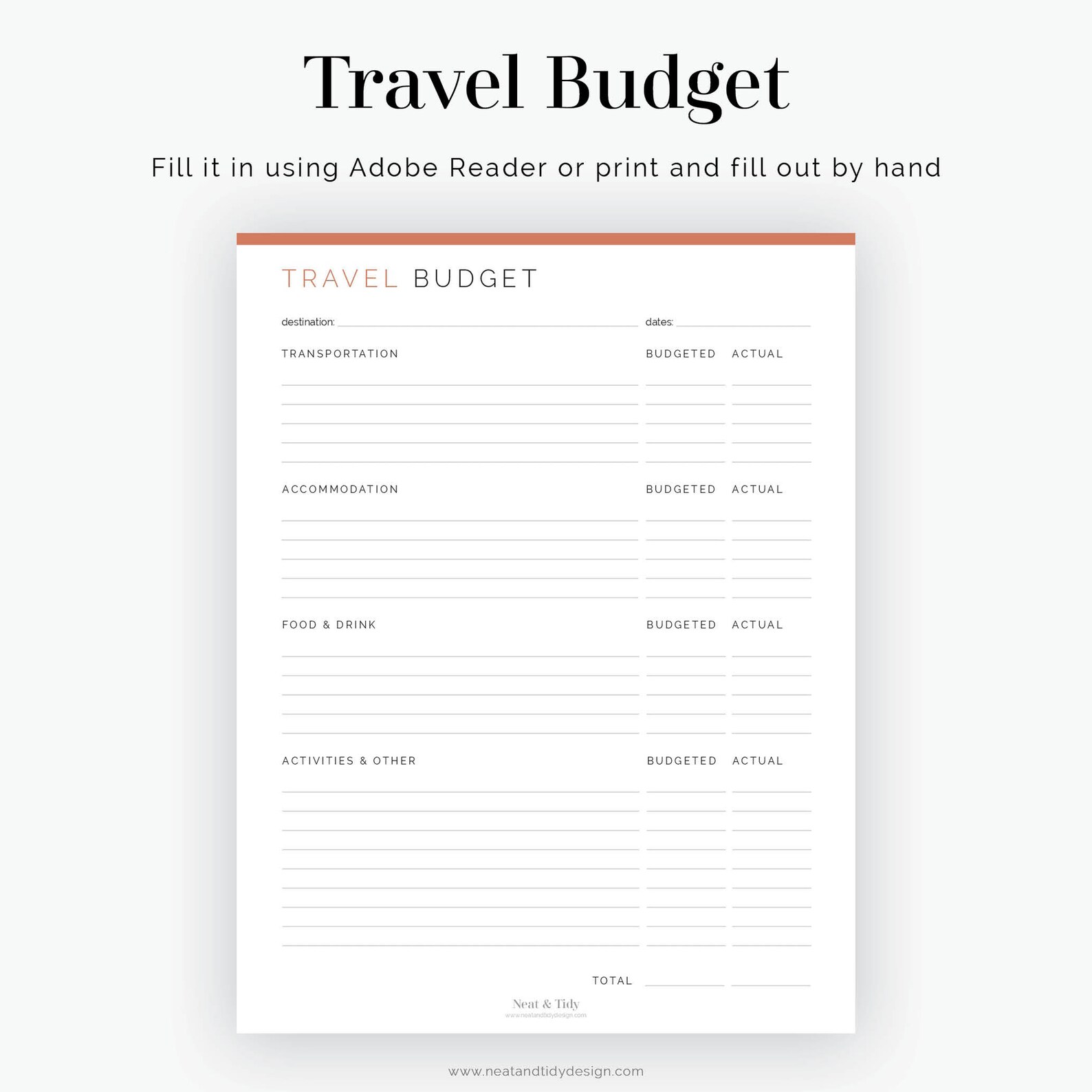 Travel Budget Fillable Travel Planner, Vacation Planner, Travel ...
