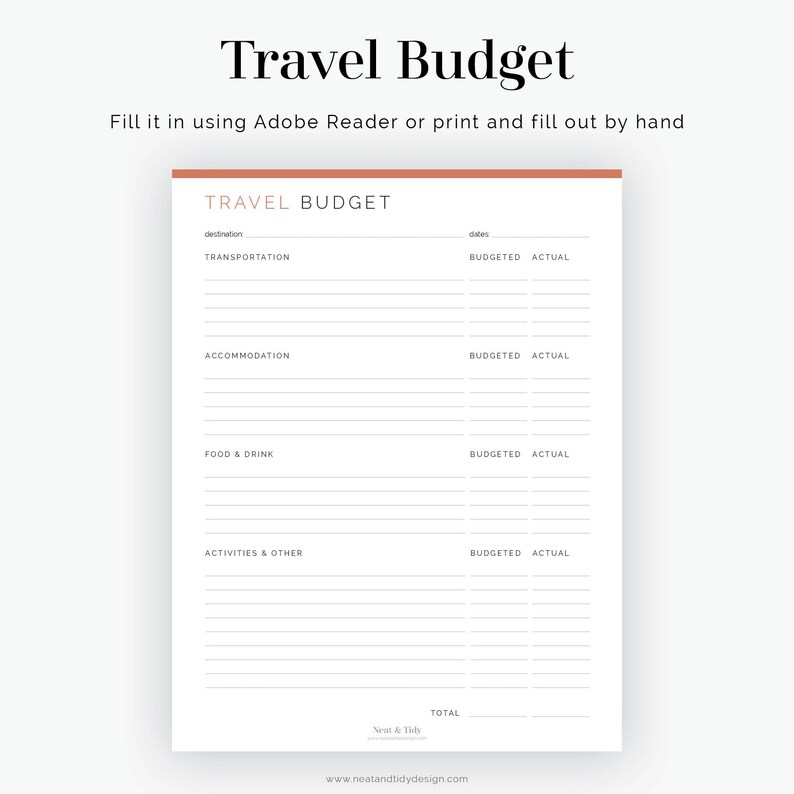 Travel Budget Fillable Travel Planner, Vacation Planner, Travel ...