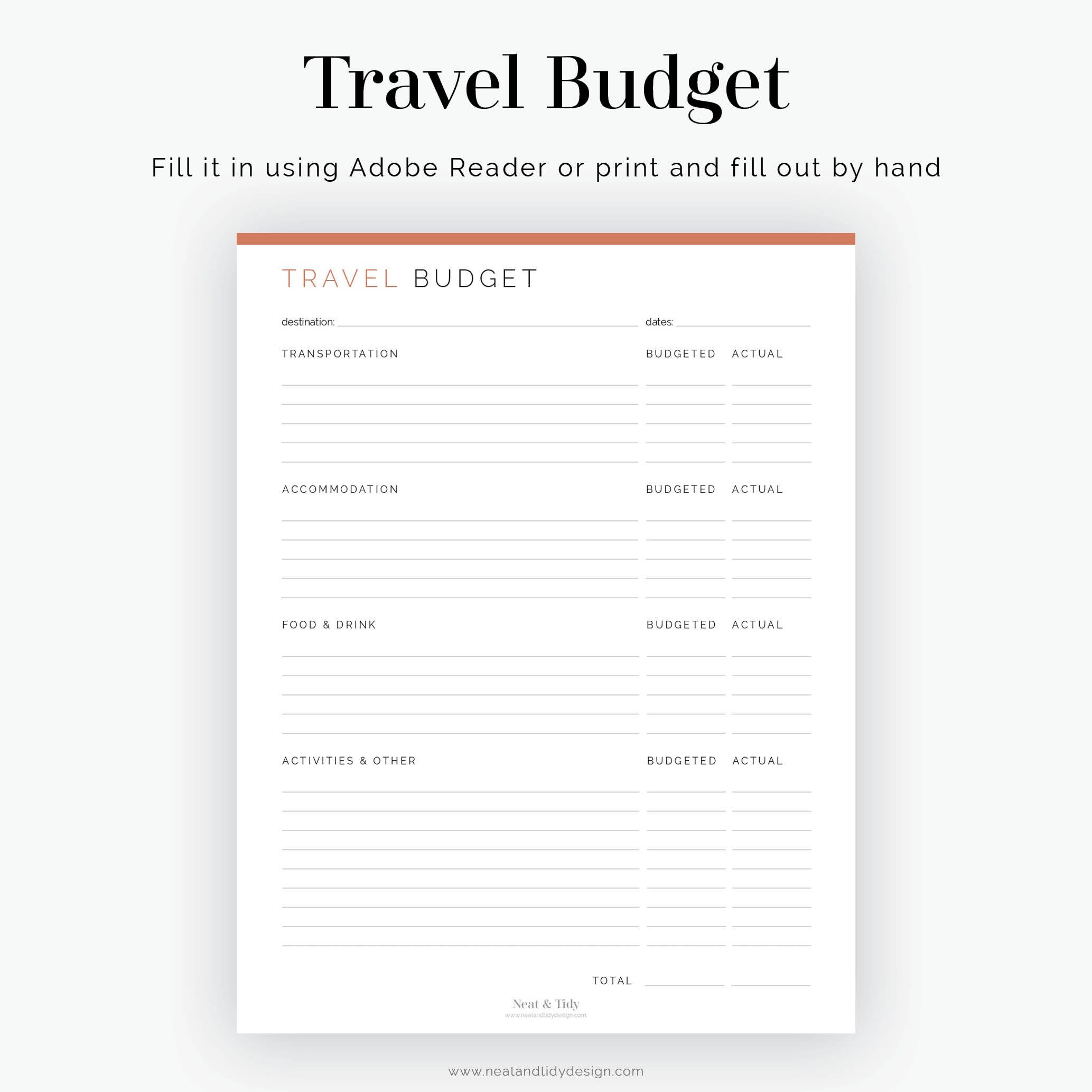 Travel Budget Fillable Travel Planner, Vacation Planner, Travel ...