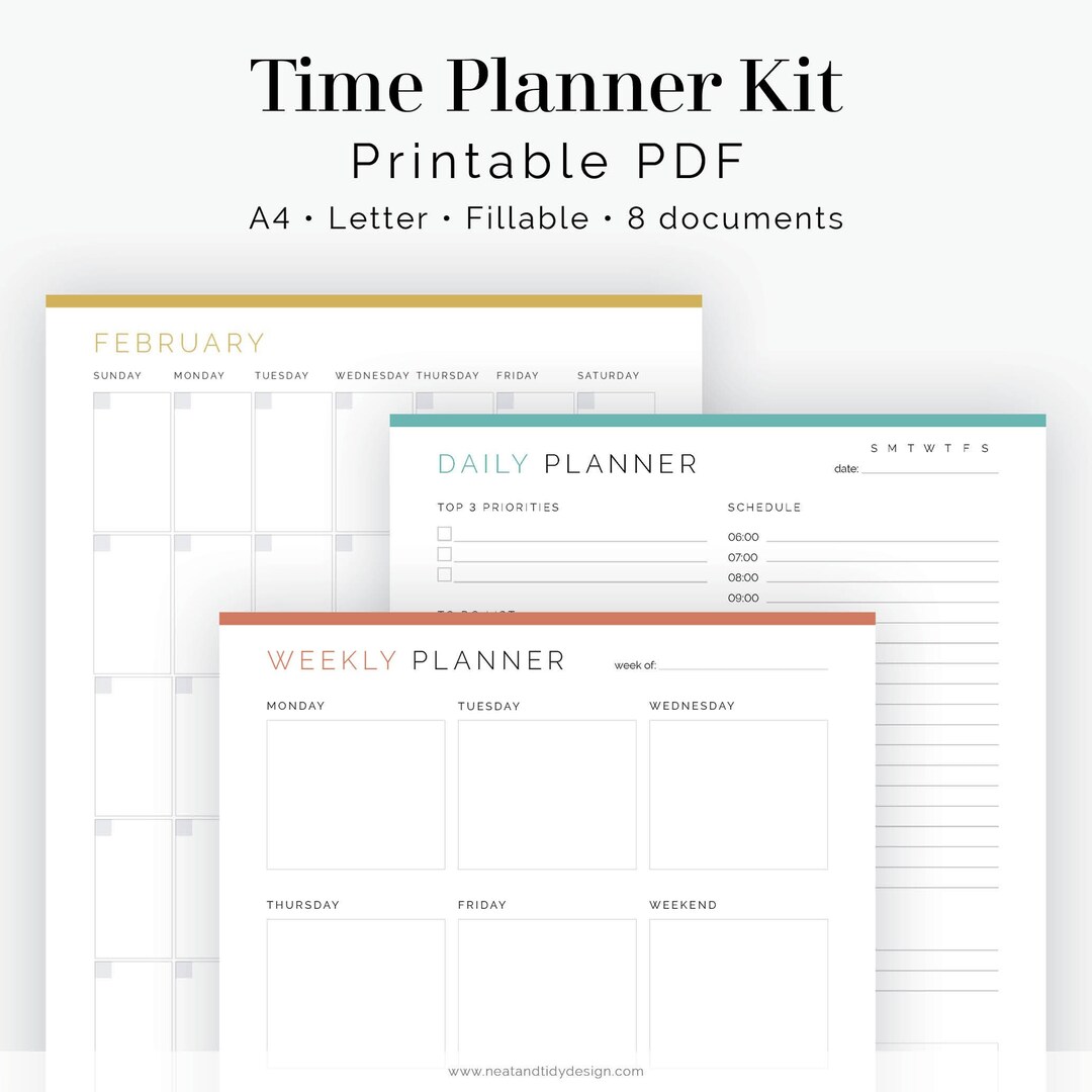 Time Planner Kit (8 Documents) - Fillable - Printable PDF - Undated ...