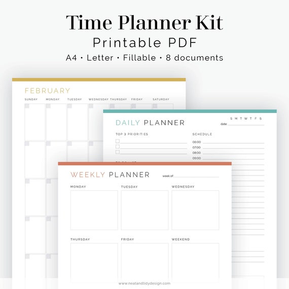 Time Planner Kit 8 Documents Fillable Printable PDF - Etsy