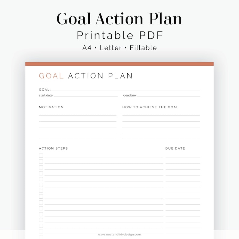 Goal Action Plan 2 Layouts Fillable Printable PDF New - Etsy
