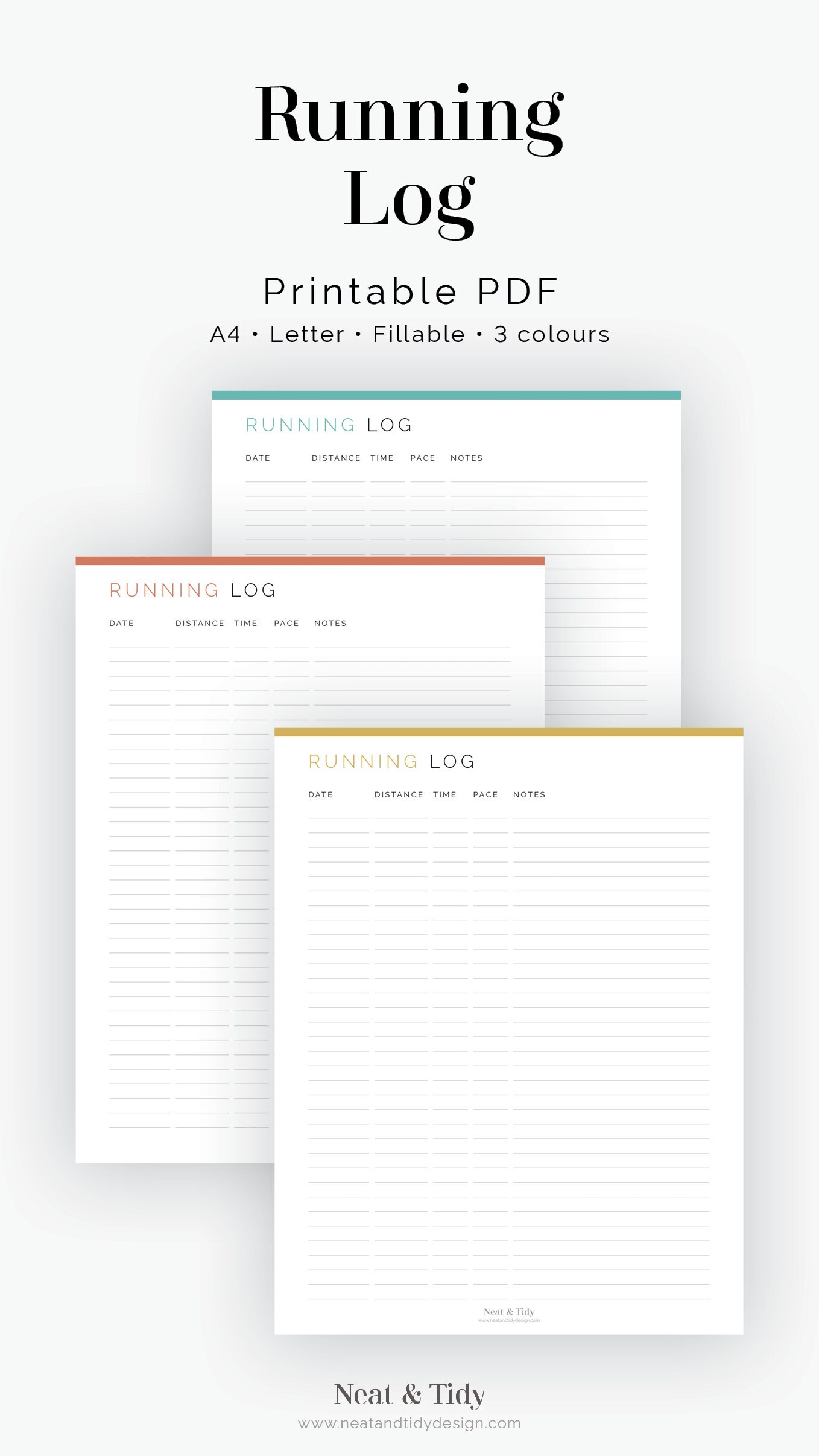 Running Log - Fillable - Printable PDF - Fitness Tracker, Runners Log ...