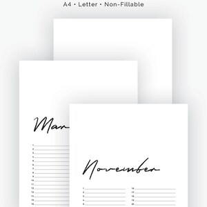 Printable Perpetual Wall Calendar (brush Script) - Printable PDF - Time ...