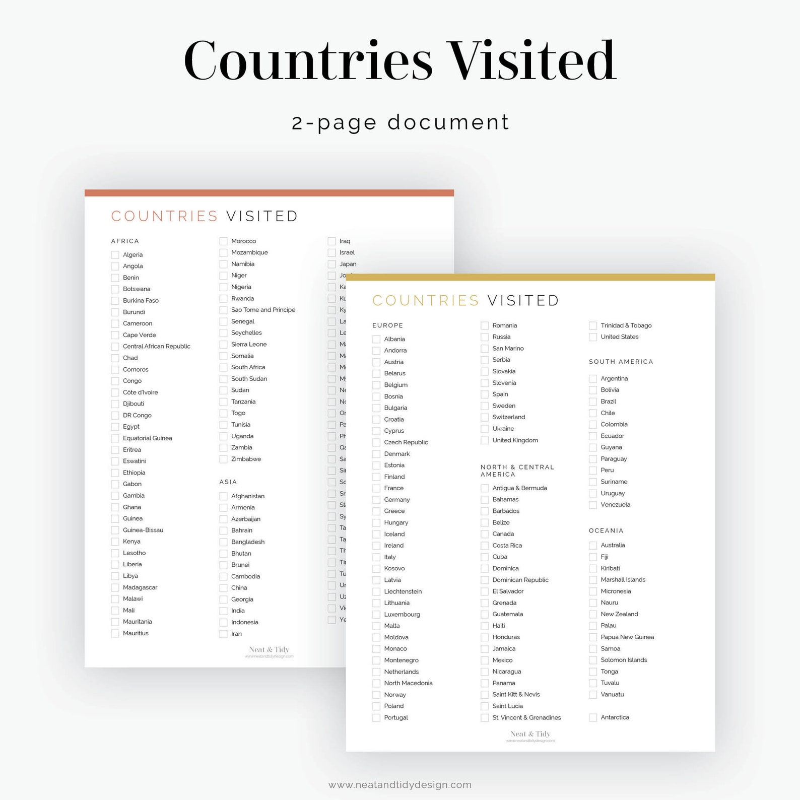 Countries Visited Checklist - Fillable - Travel Planner, Vacation ...