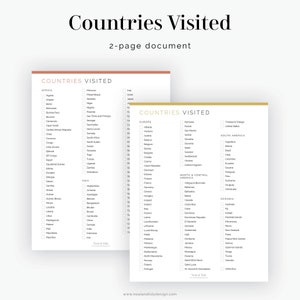 Countries Visited Checklist - Fillable - Travel Planner, Vacation ...